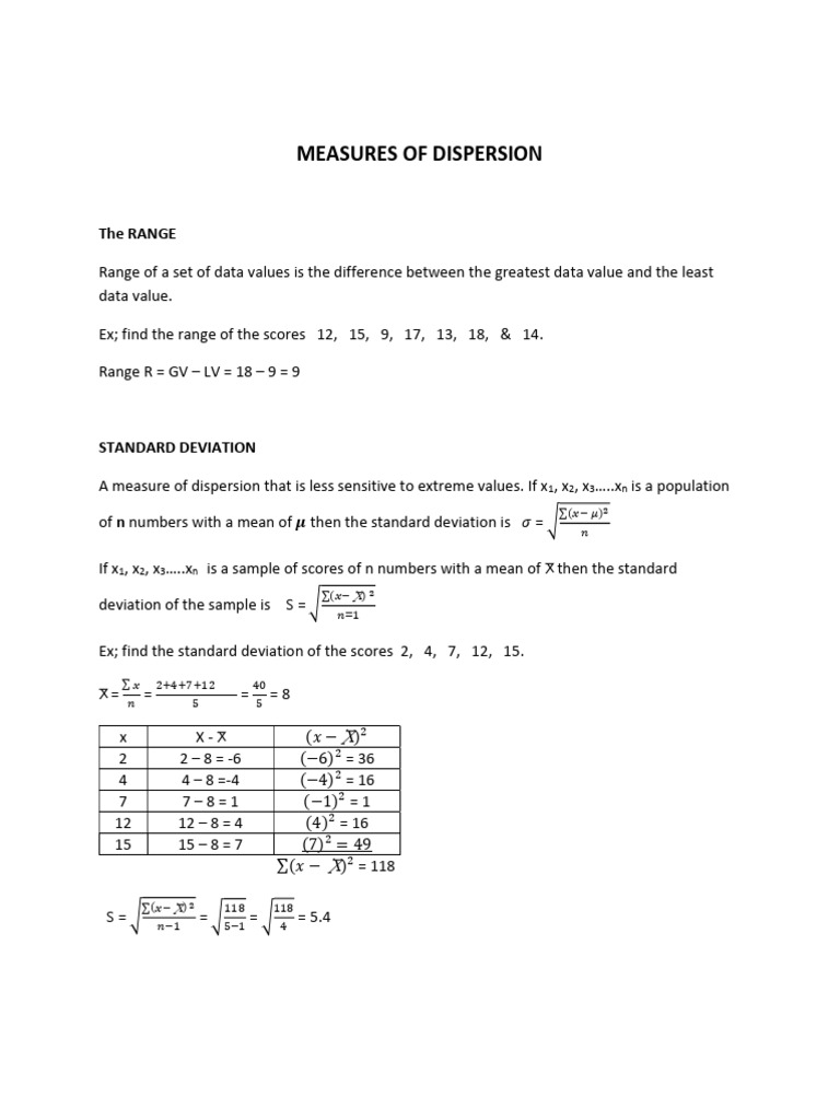 GE 3 6th Topic (Measures of Dispersion To Quartiles) | PDF | Variance | Standard Deviation