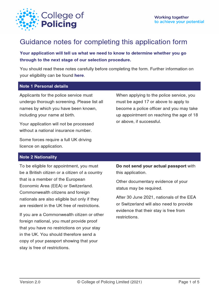 Police Application Form Guidance | PDF | Disability | Recruitment