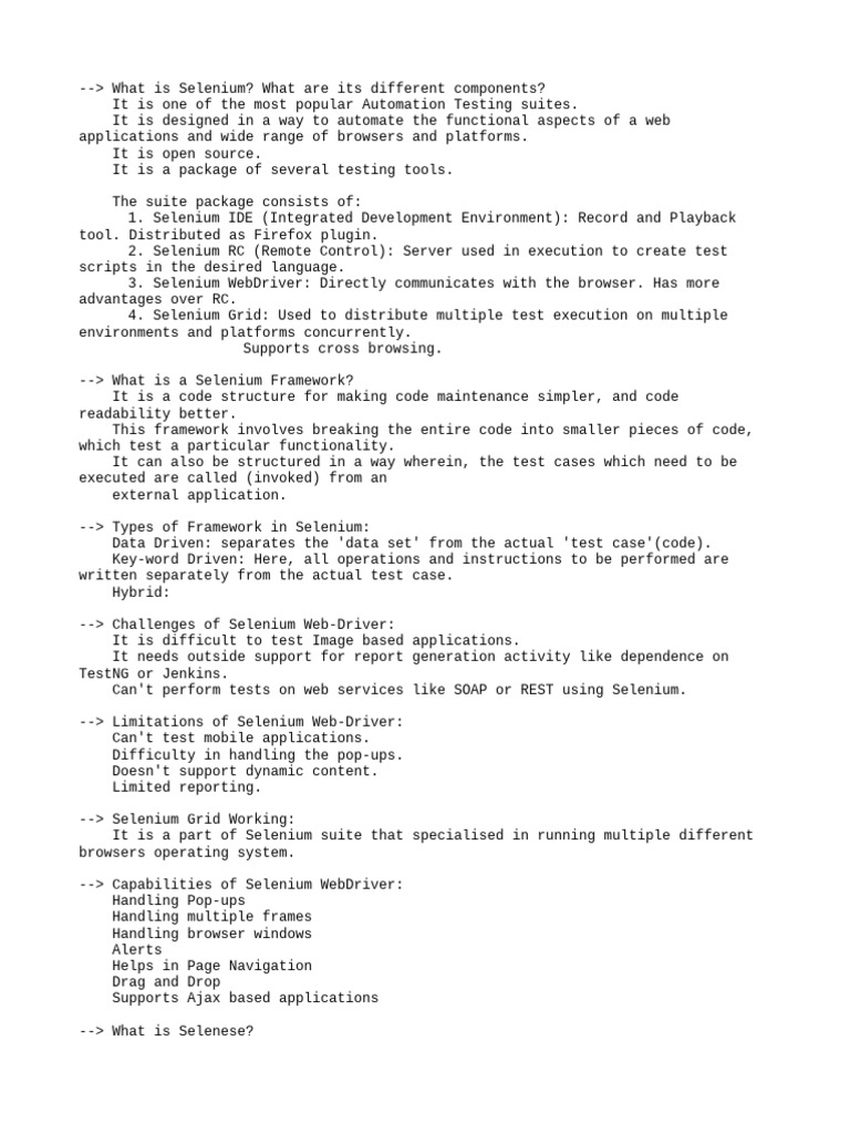 Selenium Interview Questions | PDF | Selenium (Software) | Software ... Selenium Interview Questions | PDF | Selenium (Software) | Software ...
