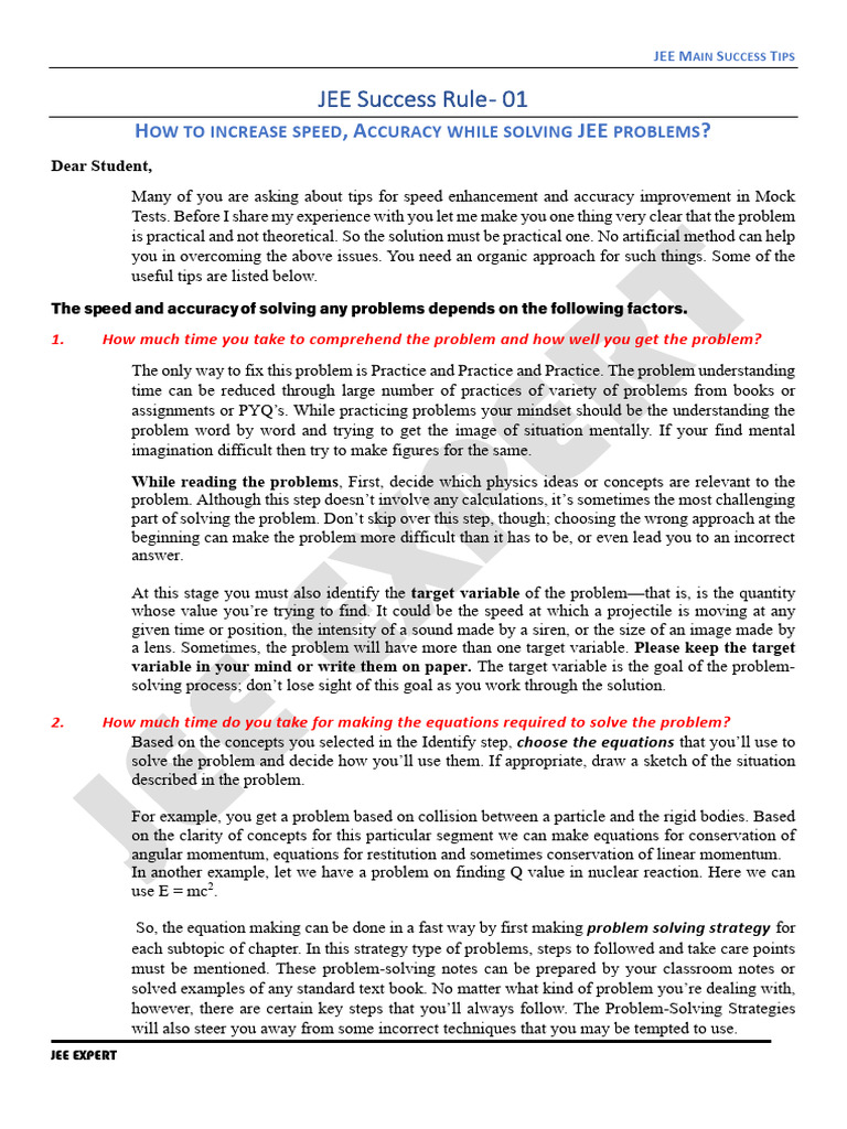 JEE Success Rule - 01 | PDF | Equations | Momentum