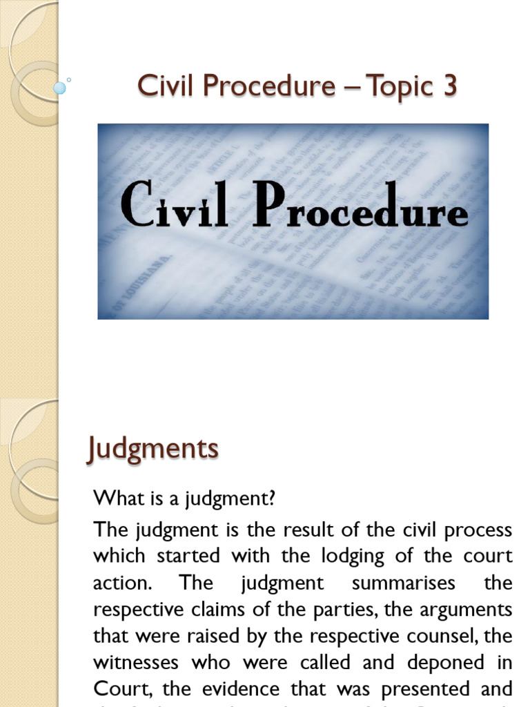 Civil Procedure-Topic 3 - Judgments | PDF | Judgment (Law) | Lawsuit