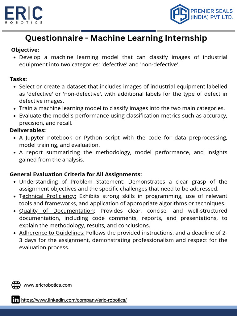 Questionnaire - Machine Learning Intern - Robotics | PDF