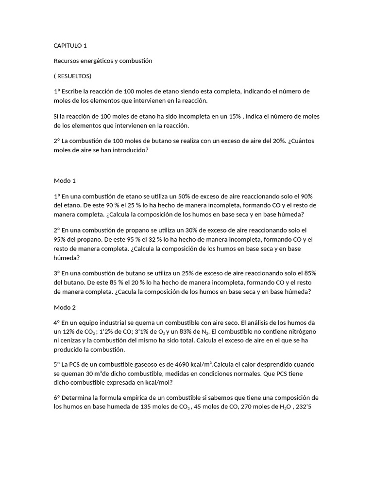 Capitulo 1 Gre Prob | PDF | Combustión | Combustibles