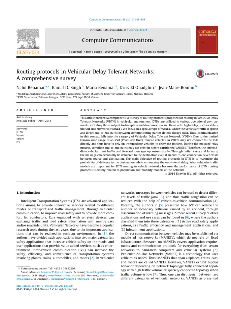 2014 Routing Protocols in Vehicular Delay Tolerant Networks A Comprehensive Survey | PDF ...