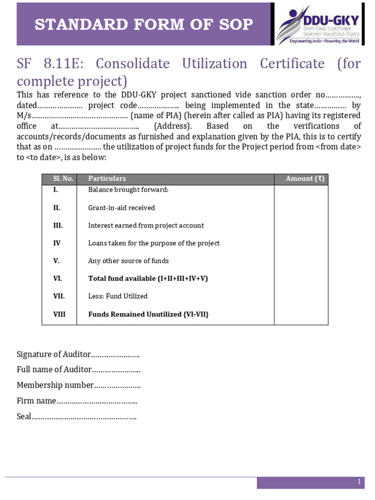 4) SF 8.11E Consolidate Utilization Certificate (For Complete Project ...