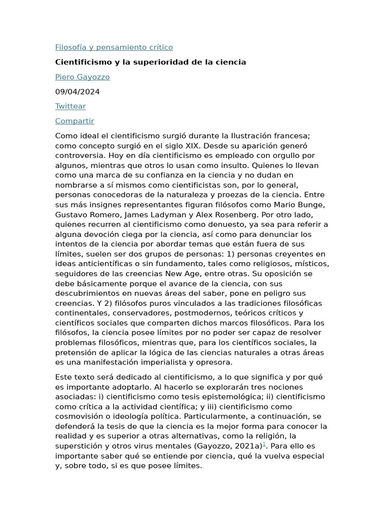 Cientificismo: La Ciencia como Superioridad | PDF | Teoría | Conocimiento
