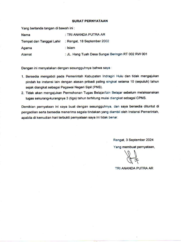 Surat Pernyataan 1 | PDF