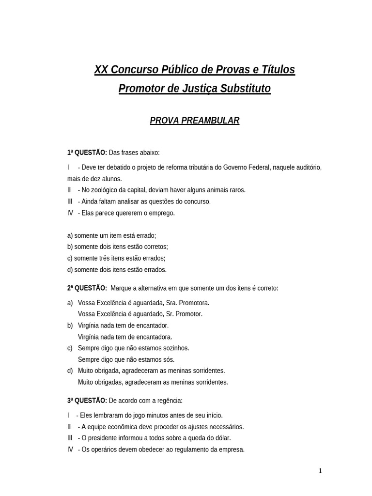 Provas Preambular e Escritas XX | PDF | Direito Público | Direito Comum