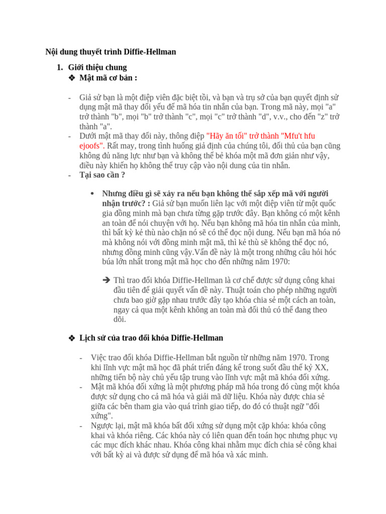 Nội dung thuyết trình Diffie-Hellman | PDF