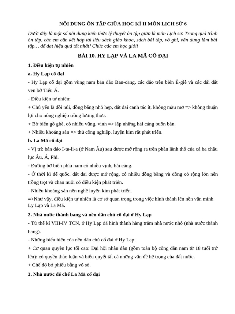 De Cuong On Tap Giua Hoc Ki 2 Lich Su 6 | PDF