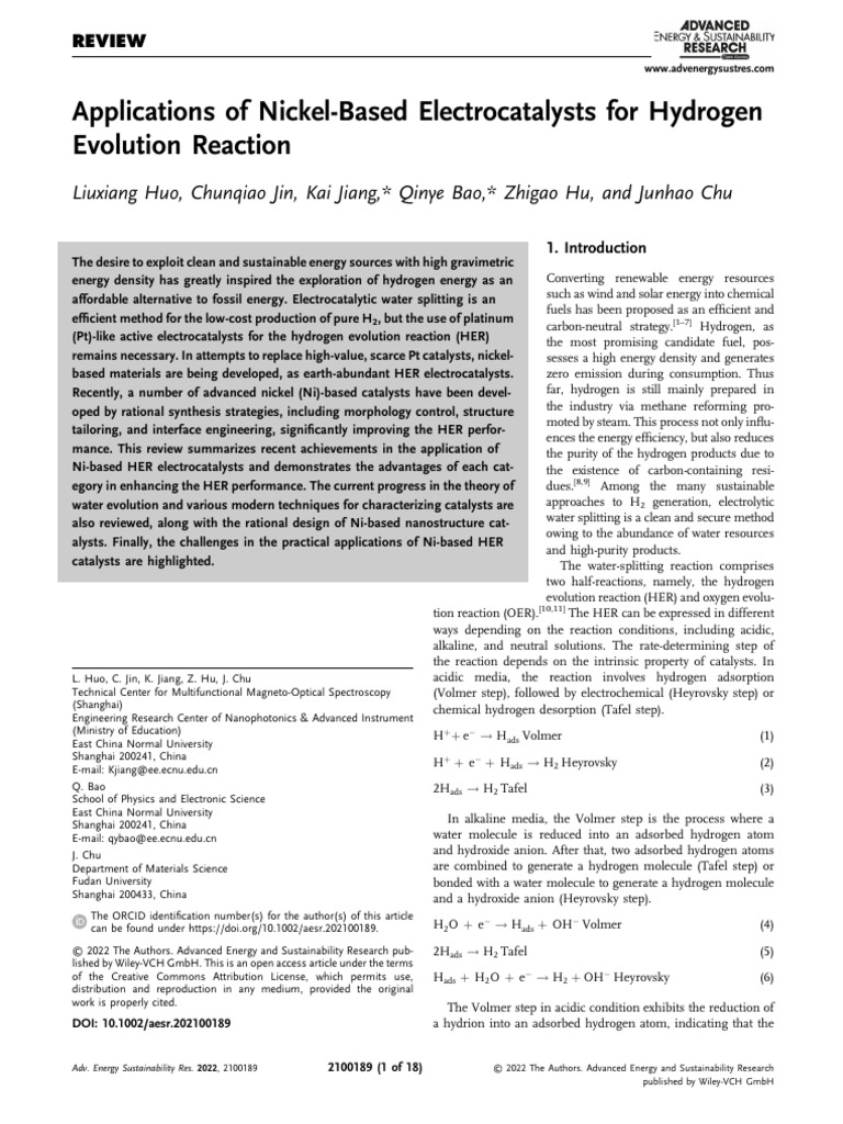 Nickel Catalysts for Hydrogen Production | PDF | Catalysis | Adsorption