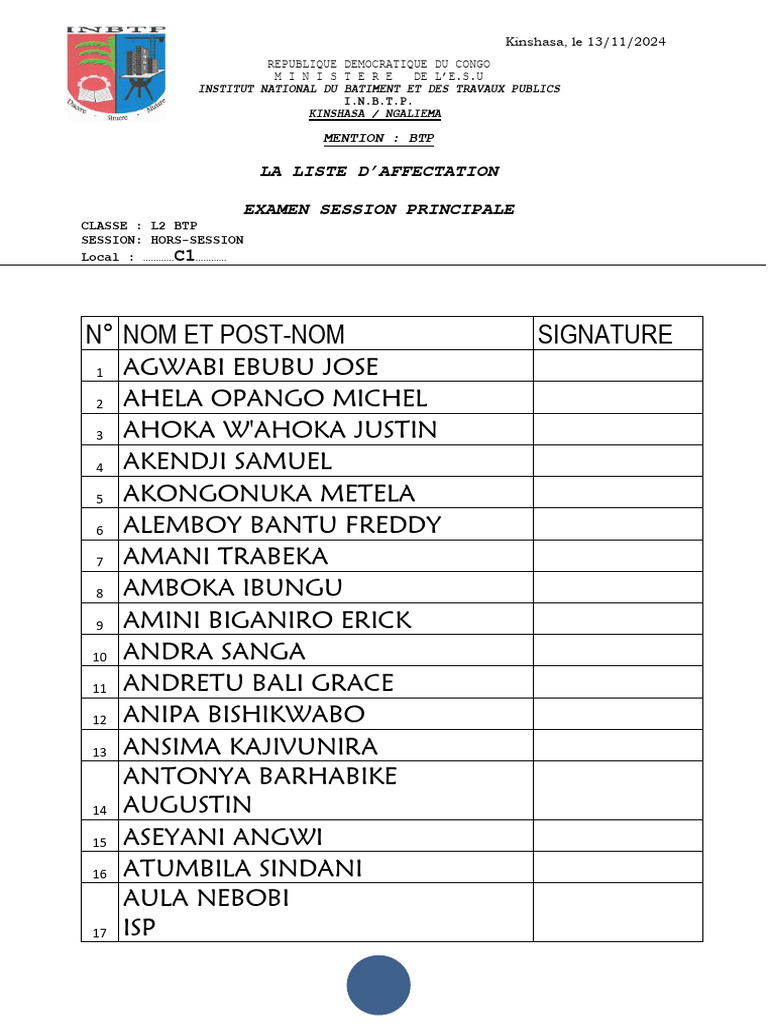 Affectation Local C1 | PDF