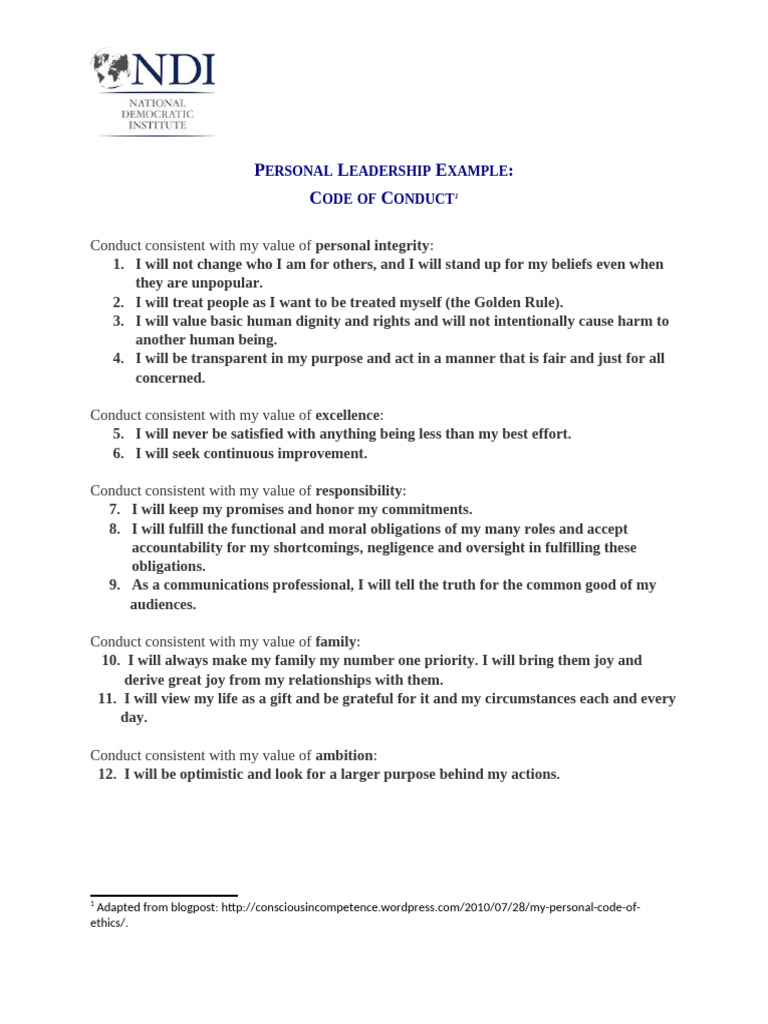 Handout 4 - Code of Conduct Example | PDF