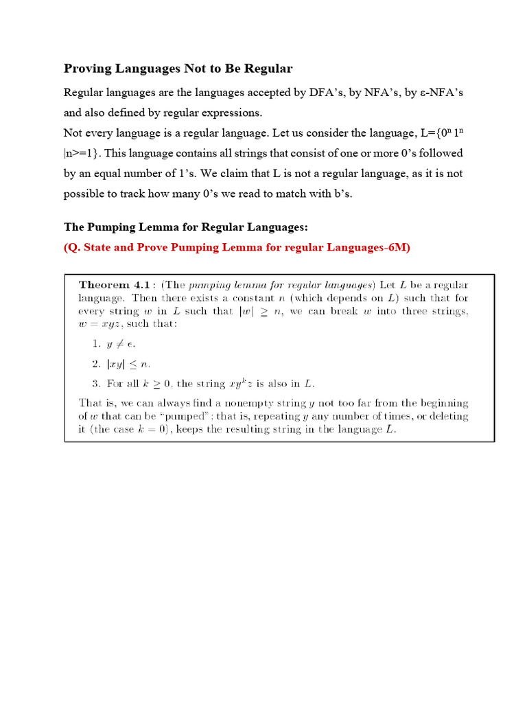 Pumping Lemma Theorem | PDF