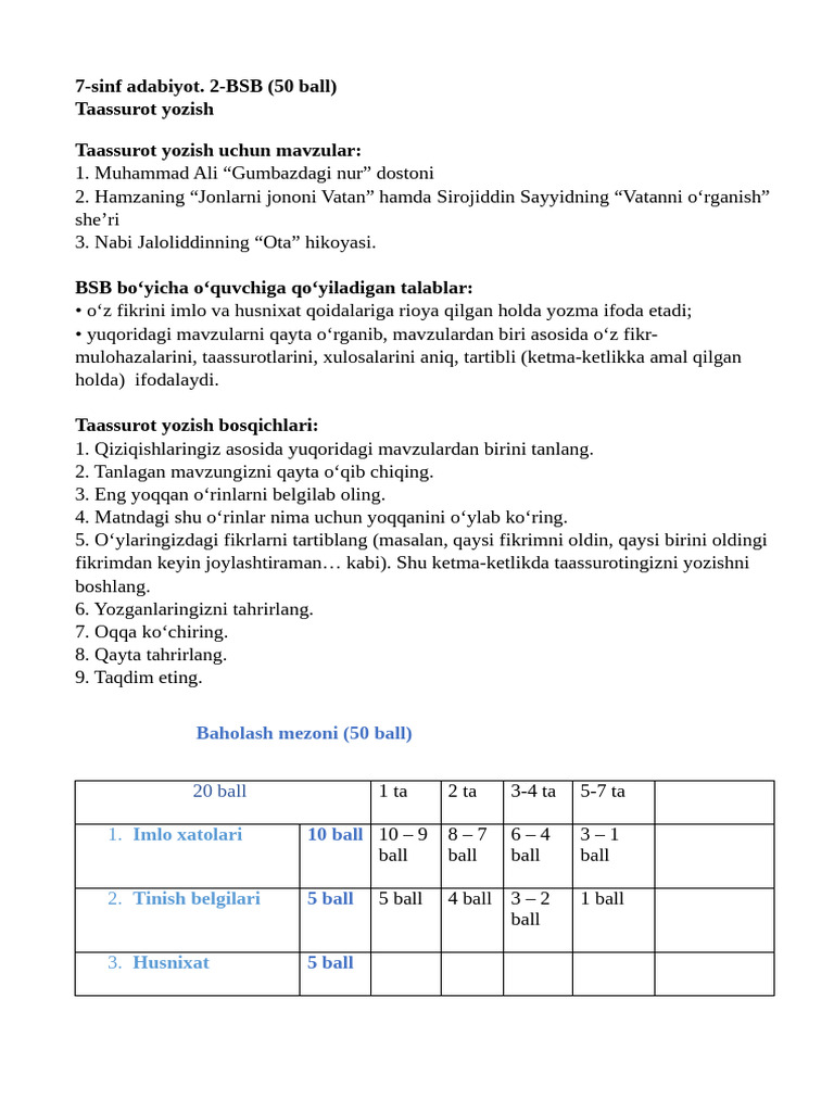 7-Sinf II Chorak 2-BSB | PDF