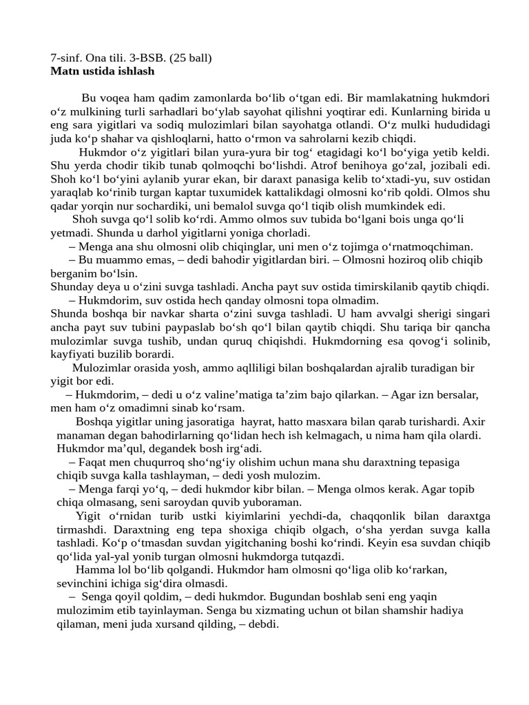 7-Sinf Ona Tili II Chorak 3-BSB | PDF