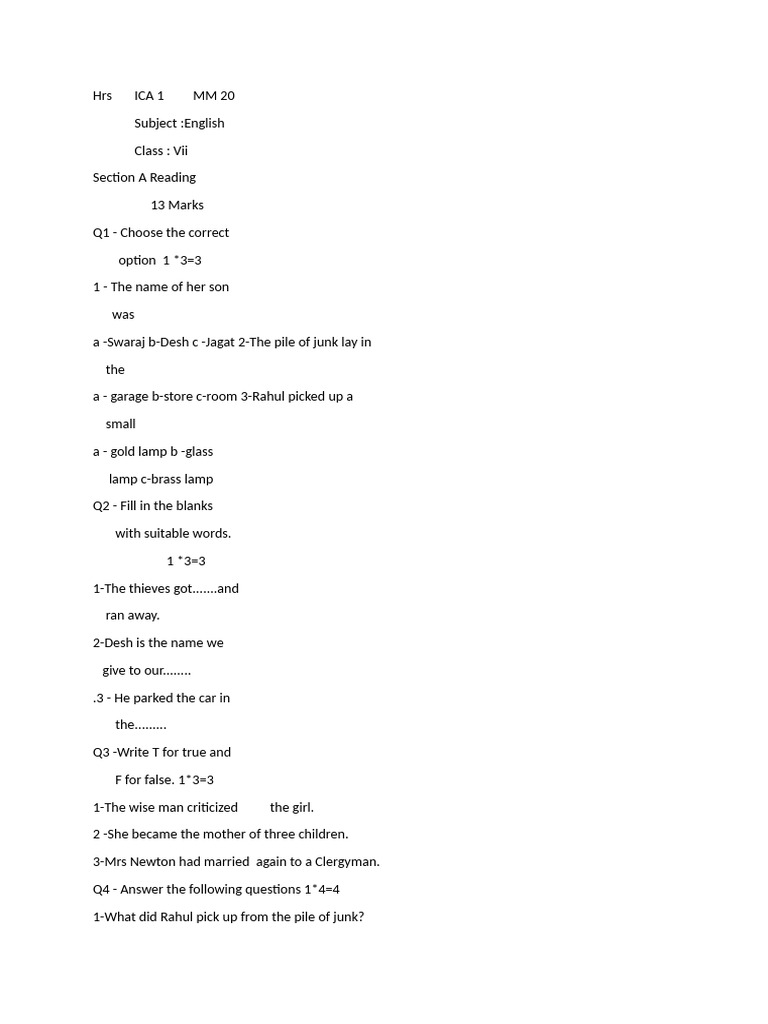 Class VII English | PDF