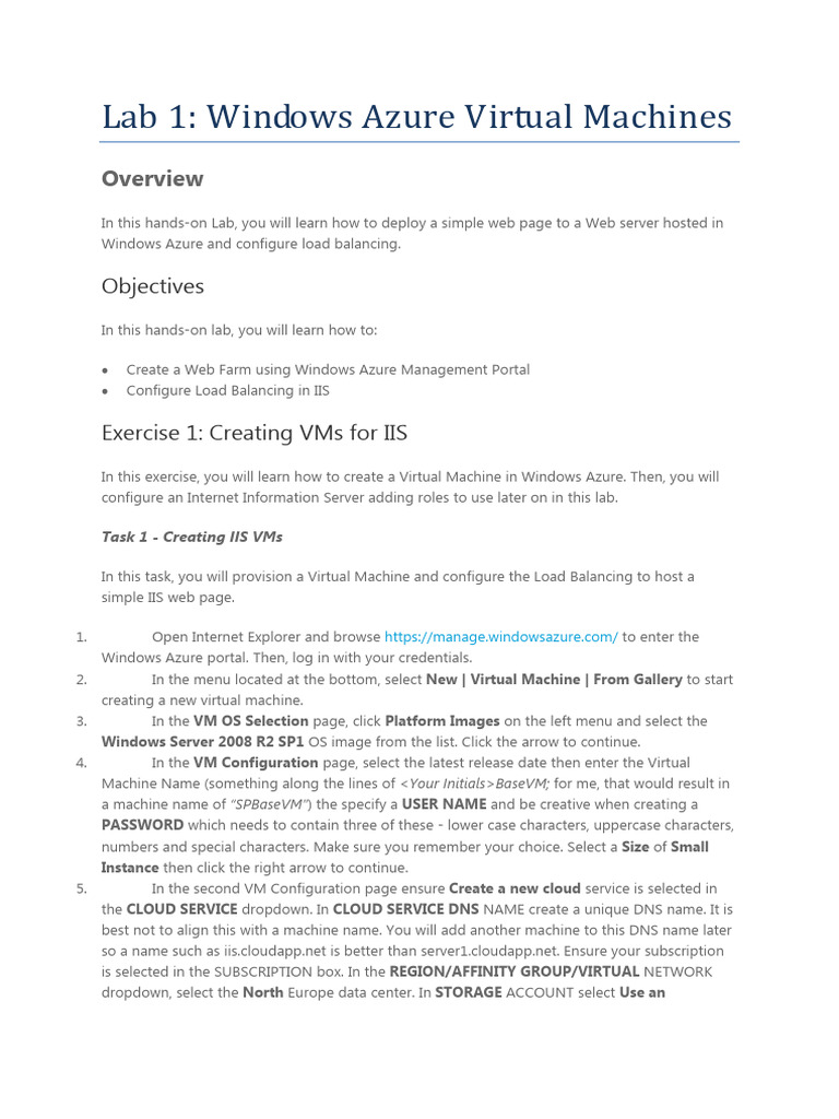 Windows Azure Virtual Machines | PDF | Virtual Machine | World Wide Web