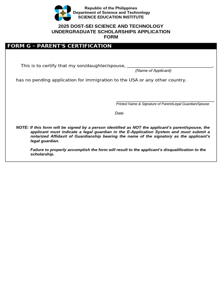 2025 DOST SEI ST Undergraduate Application Form G Final | PDF