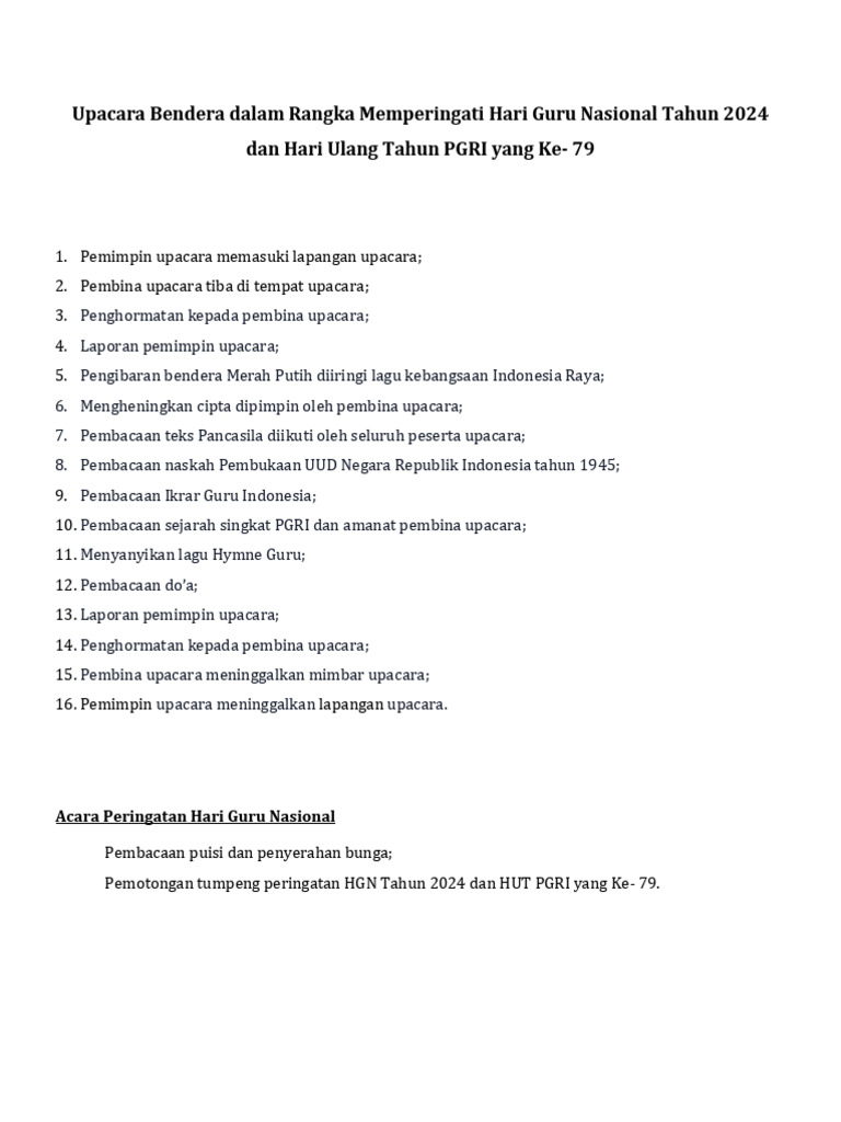 Susunan Upacara HGN Tahun 2024 | PDF