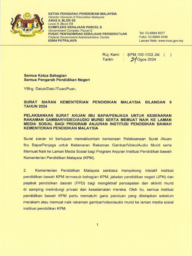 Surat Siaran KPM Bil 9 2024 | PDF