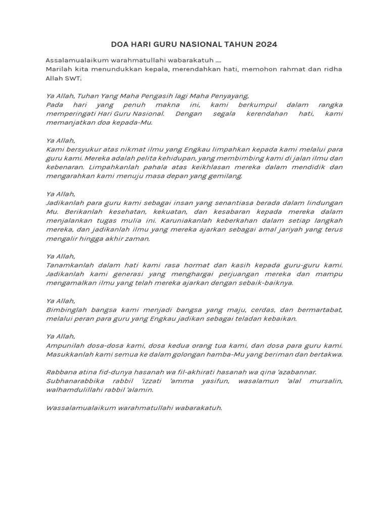 Doa Hari Guru Nasional Tahun 2024 | PDF