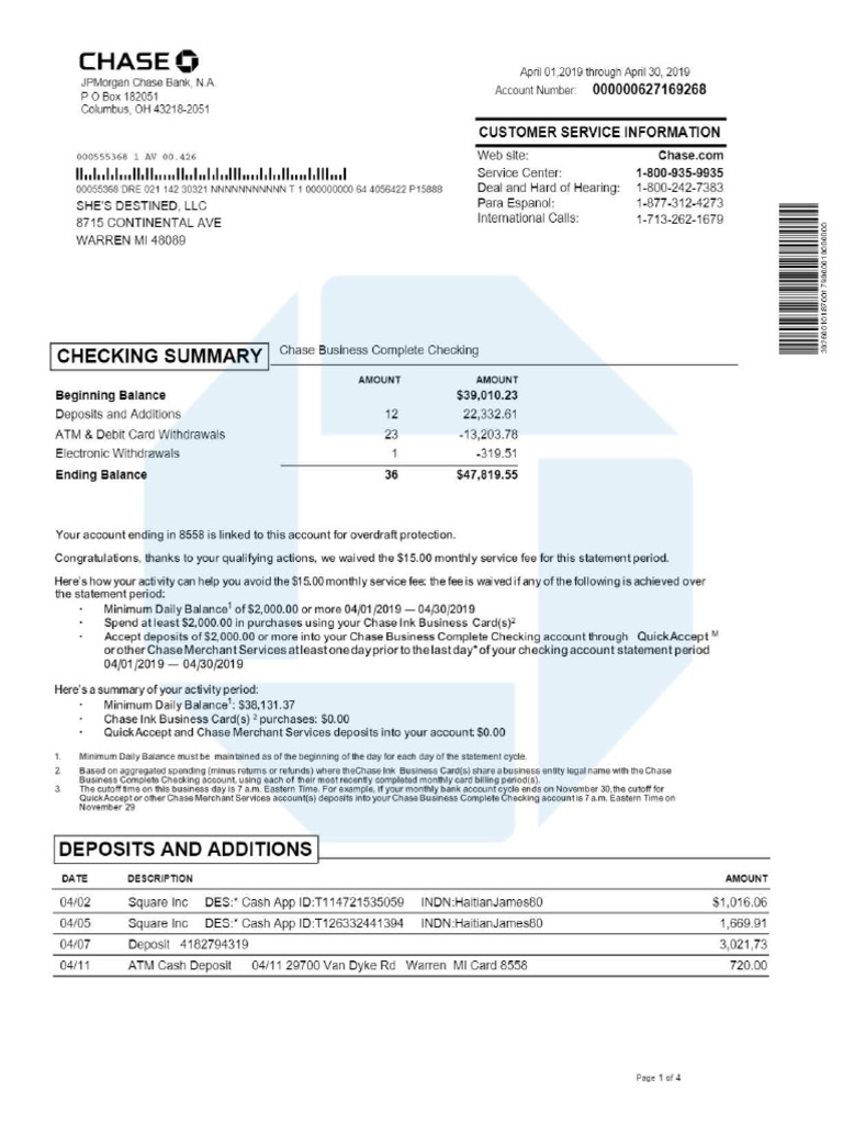Chase Bank Checking Statement | PDF