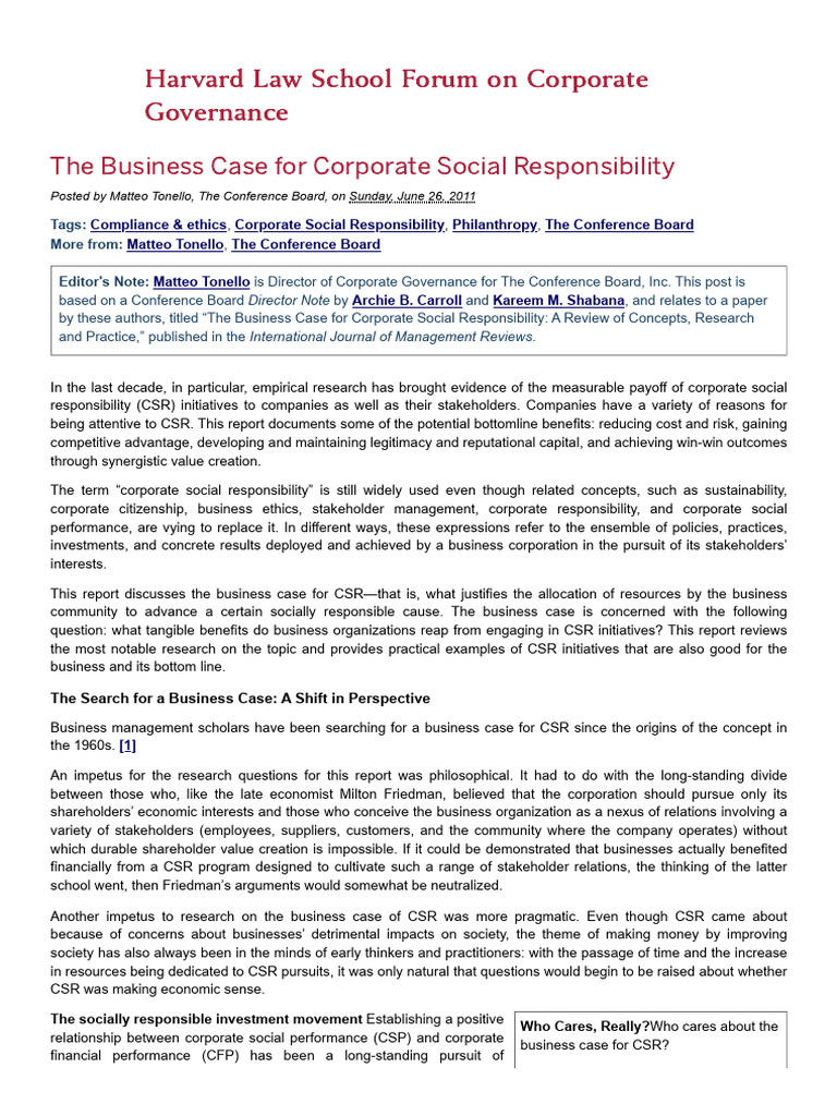 The Business Case For Corporate Social Responsibility | PDF | Corporate ...