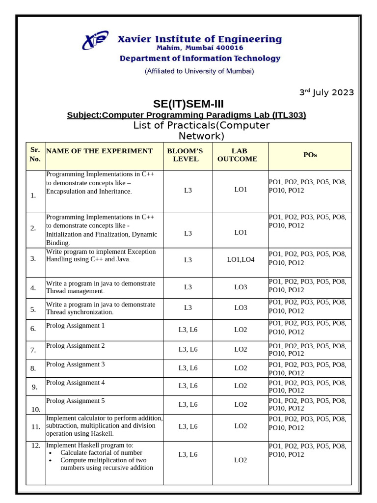 3398CPPL Experiment List 2023-24 | PDF | Databases | C++