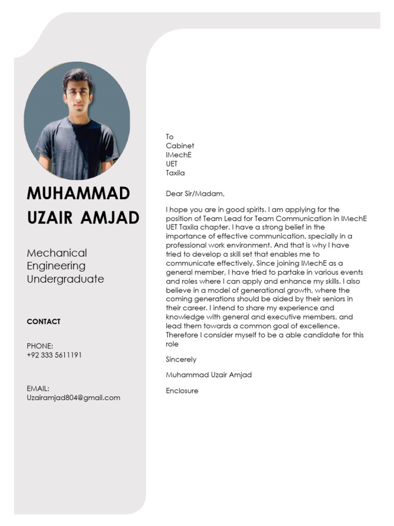 Uzair Amjad Cover Letter | PDF