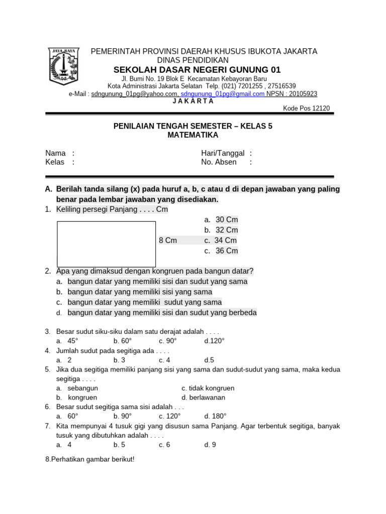 PTS Matematika Kelas 5-Semester 2 | PDF