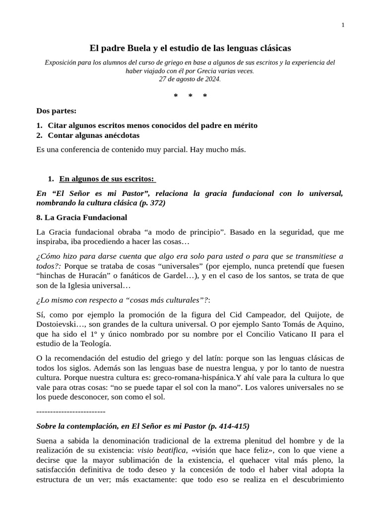 P Gonzalo Ruiz, El P Buela y Las Lenguas Clásicas | PDF | Platón | latín