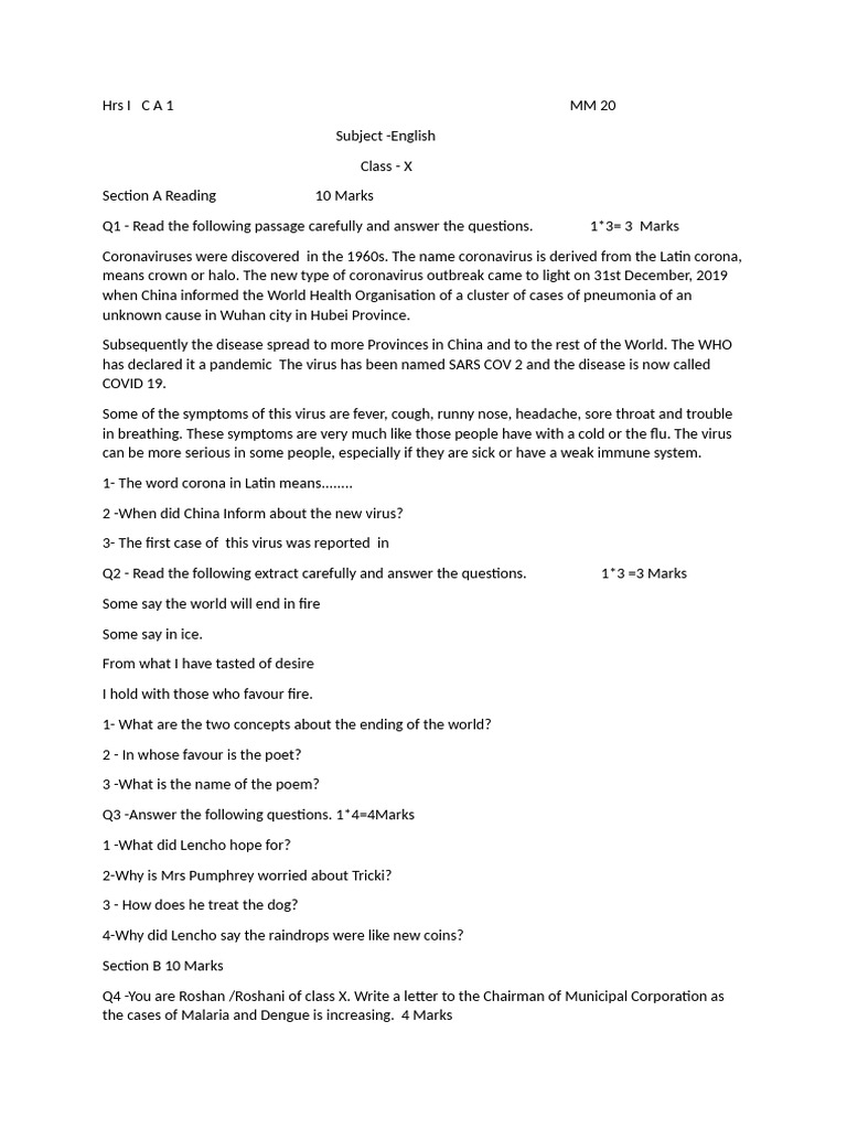 Class X English Exam Prep | PDF