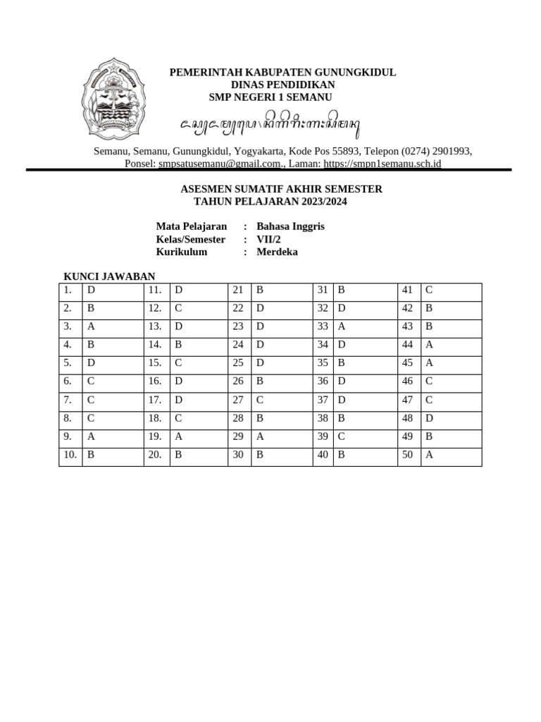 KUNCI JAWABAN ASAT-VII-English | PDF