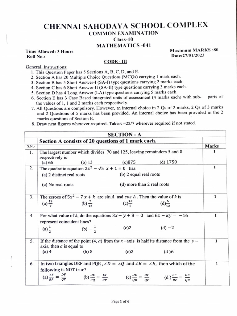 Mathematics Pre Board Code III | PDF | Circle | Elementary Mathematics