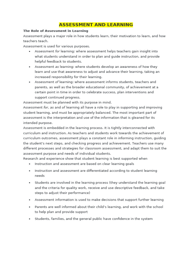 Assessment and Learning. Modes of Assessment | PDF | Educational ...