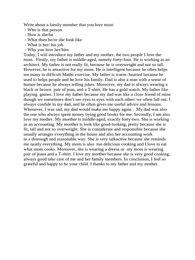 Comment - Write About A Family Member That You Love Most | PDF