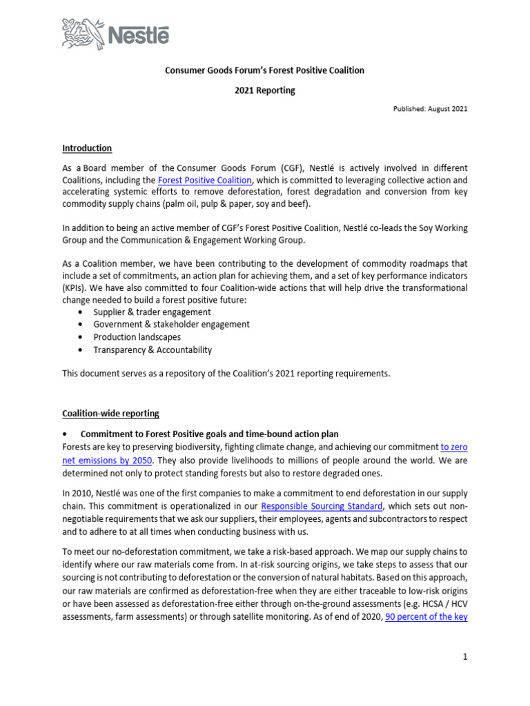 Nestle CGF Forest Positive Coalition 2021 Report | PDF | Deforestation | Forests