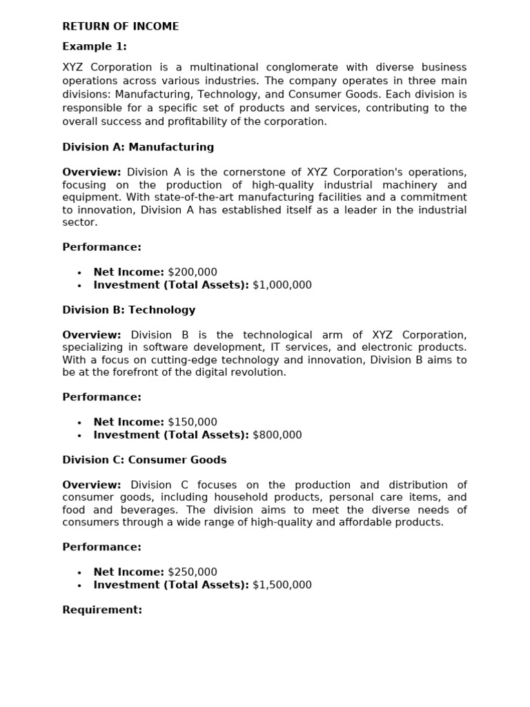 Practice Questions - ROI - Residual Income - EVA | PDF | Cost Of ...