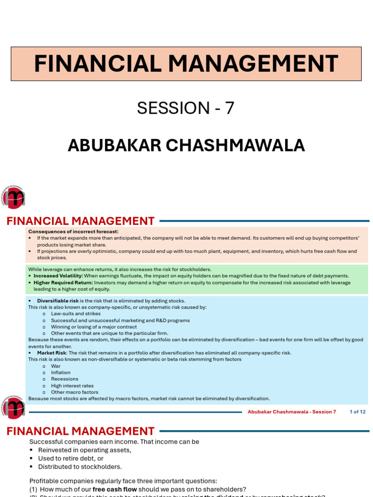 FM - Lecture 7 - 3 Nov 2024 | PDF | Dividend | Share Repurchase