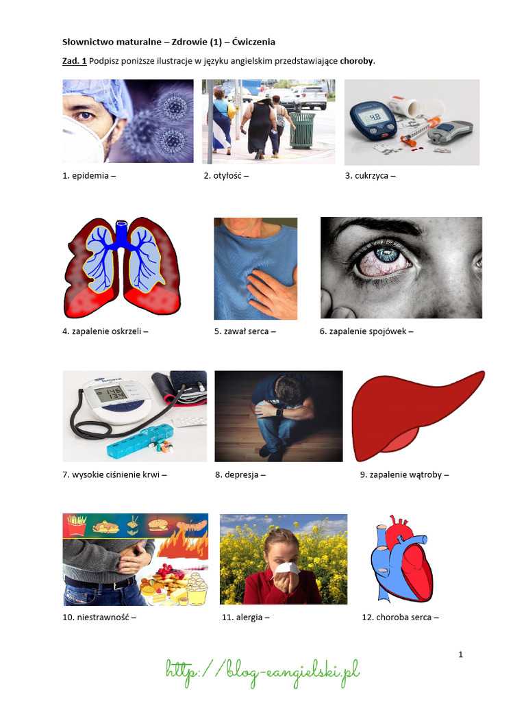 Slownictwo Maturalne Zdrowie 1 Cwiczenia | PDF