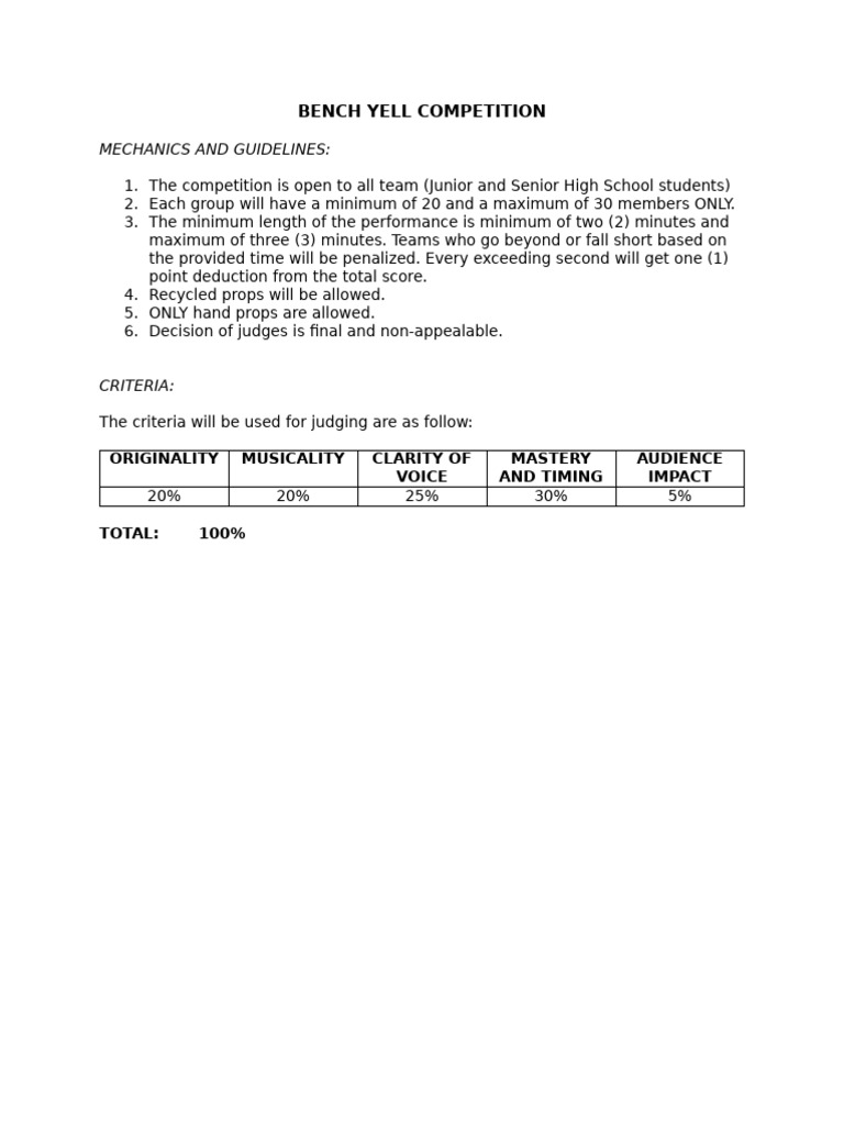 Bench Yell Competition | PDF