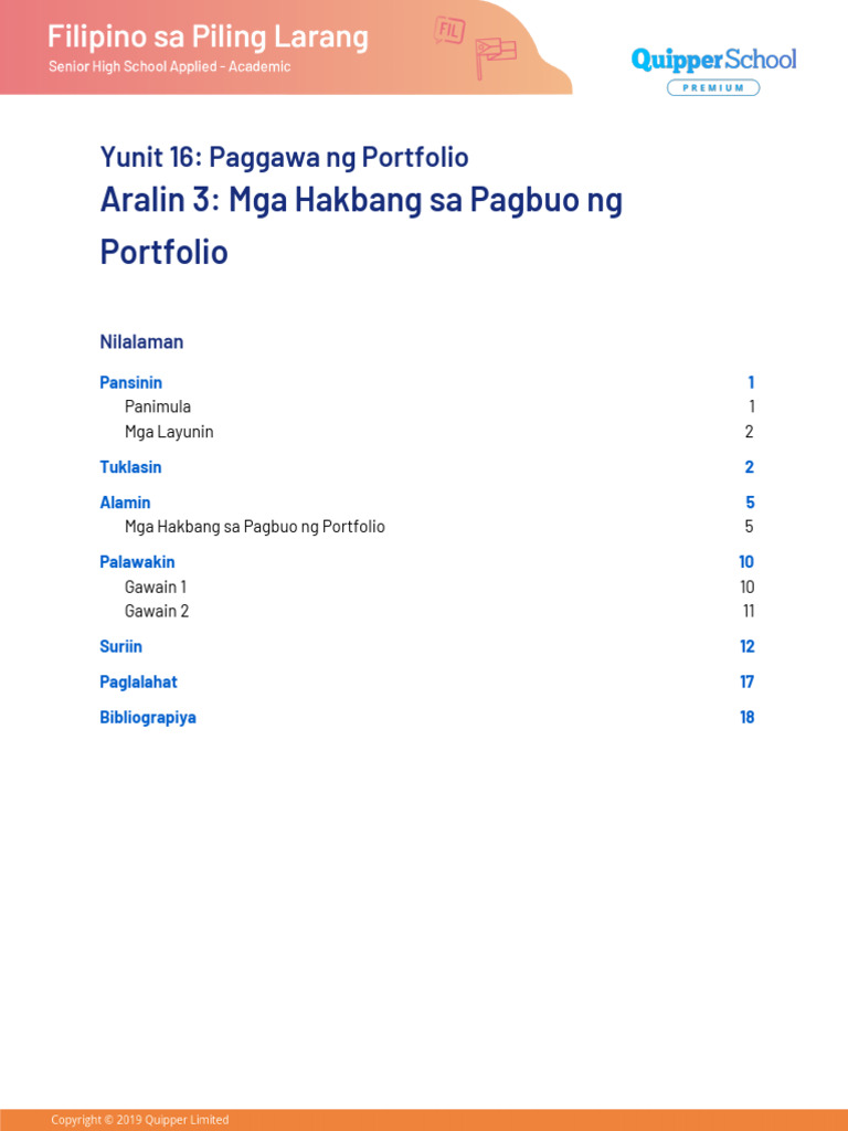 SG - FPL 11 - 12 Q2 1603 - Mga Hakbang Sa Pagbuo NG Portfolio | PDF