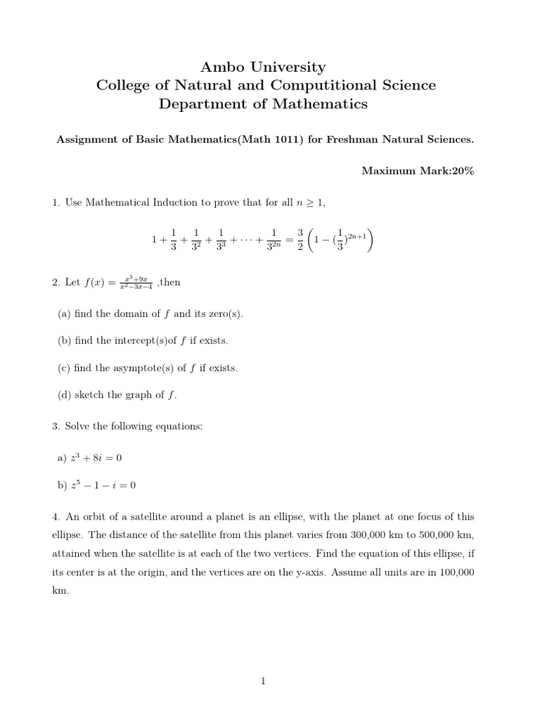 Basic Maths For Natural Science Assignment | PDF