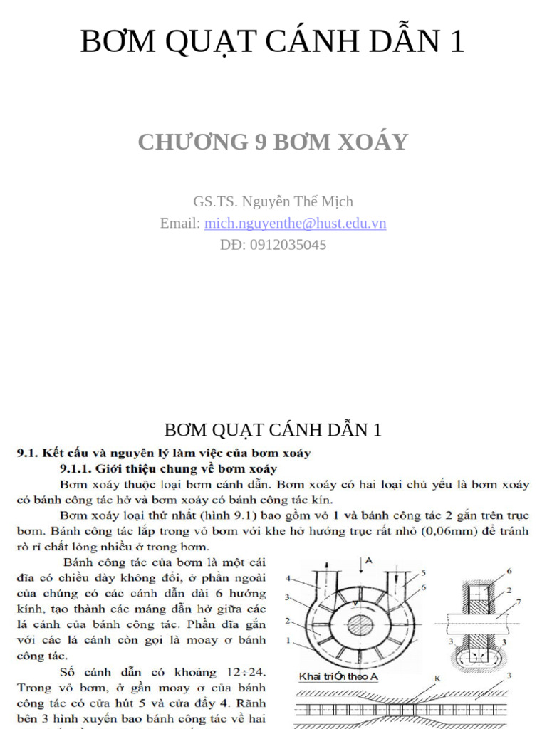 BƠM QUẠT CÁNH DẪN 1 (Chuong 9.Chg 10. Bơm Xoay. Bơm Trong Hệ Thống | PDF
