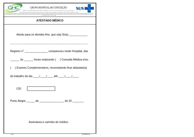 Atestado Médico do Grupo Hospitalar Conceição | PDF