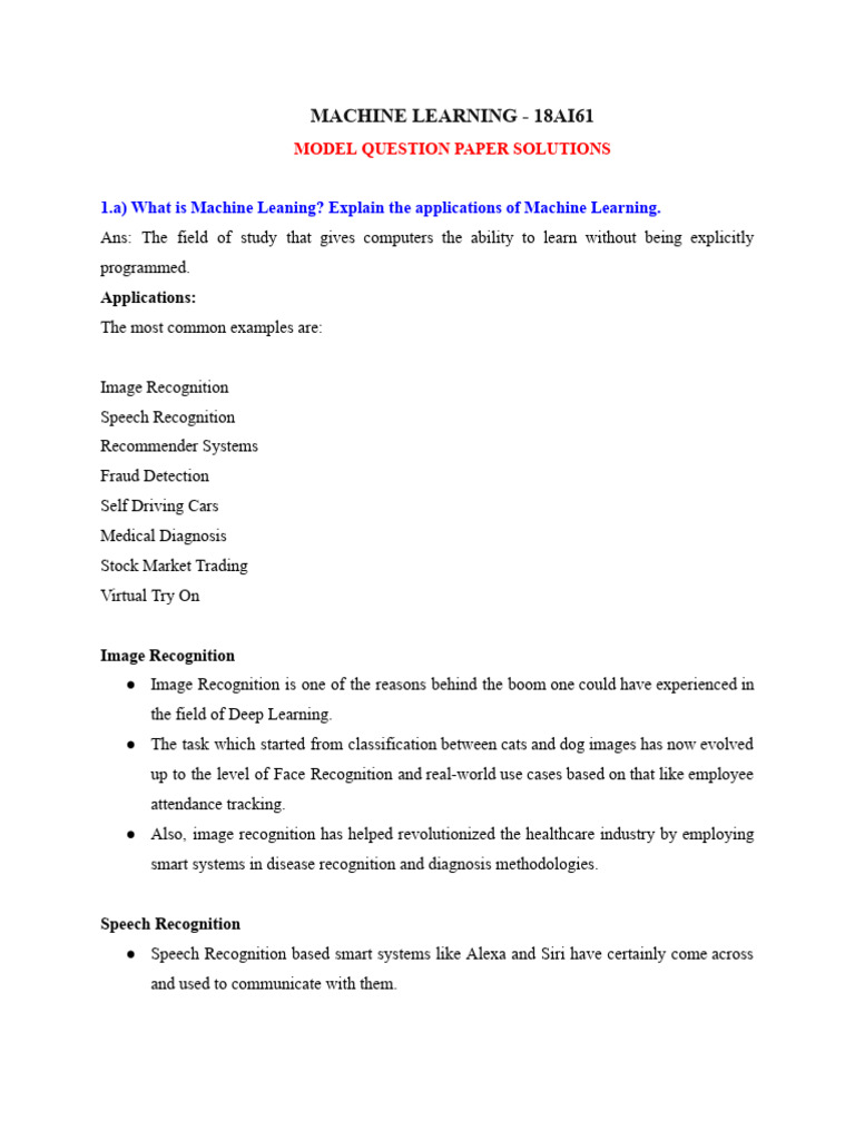 18ai61-Model Question Paper Solutions | PDF | Support Vector Machine | Multivariate Statistics