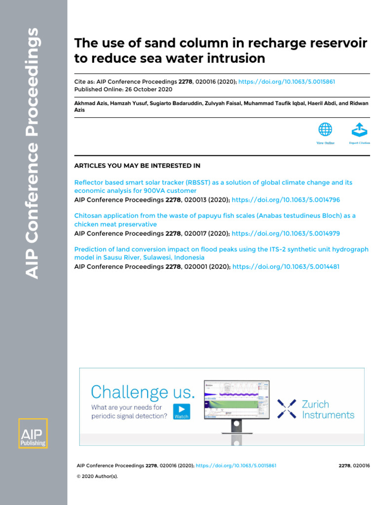 The Use of Sand Column in Recharge Reservoir To Reduce Sea - AIP ...