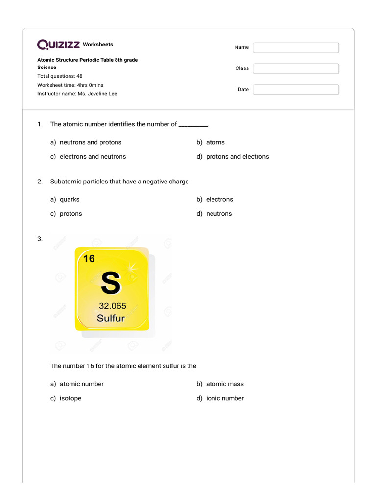 Atomic Structure Periodic Table 8th Grade Science - Quizizz | PDF ...