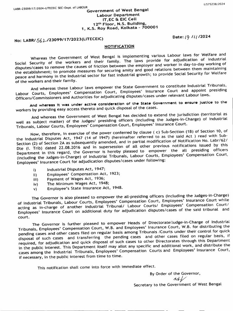 Implementing Various Labour Laws For Welfare and Social Security of The ... Implementing Various Labour Laws For Welfare and Social Security of The ...